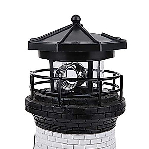 LED Solar Power Lighthouse Statue Outdoor Decor Rotating Outdoor Light Garden Yard Lawn Craft Ornament(Black+White)