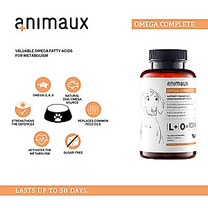 animaux - Omega Complete for Dogs Fish Oil Tablets, Omega 3,6 & 9 Fatty acids to Support Vitality, Bone Structure, Barf Supplement, Salmon Oil for Skin & Coat, 50 chewable Tablets, 100 Days Supply