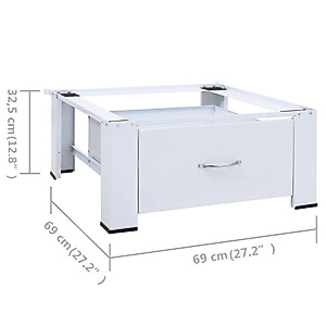 Gecheer Washing Machine Laundry Pedestal with Drawer White 27.2" x 27.2" x 12.8" Metal Steel Base Universal Washer and Dryer Pedestal 220.5 LBS Load Capacity