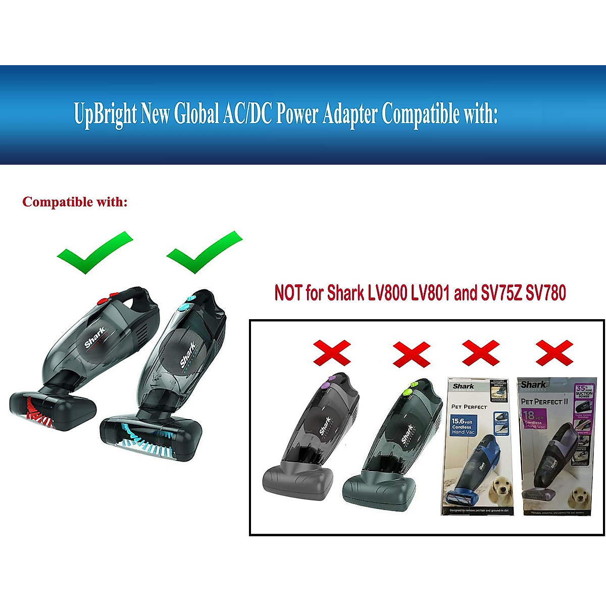 UpBright 19V AC/DC Adapter Charger Compatible with Shark LV900 LV901 LV901C LV 900 901 Cordless Pet Perfect PetPerfect XL Lithium Ion 14.4V Battery Vacuum Cleaner Vac XA900 YLJXA-T176070 ZD12D190070US