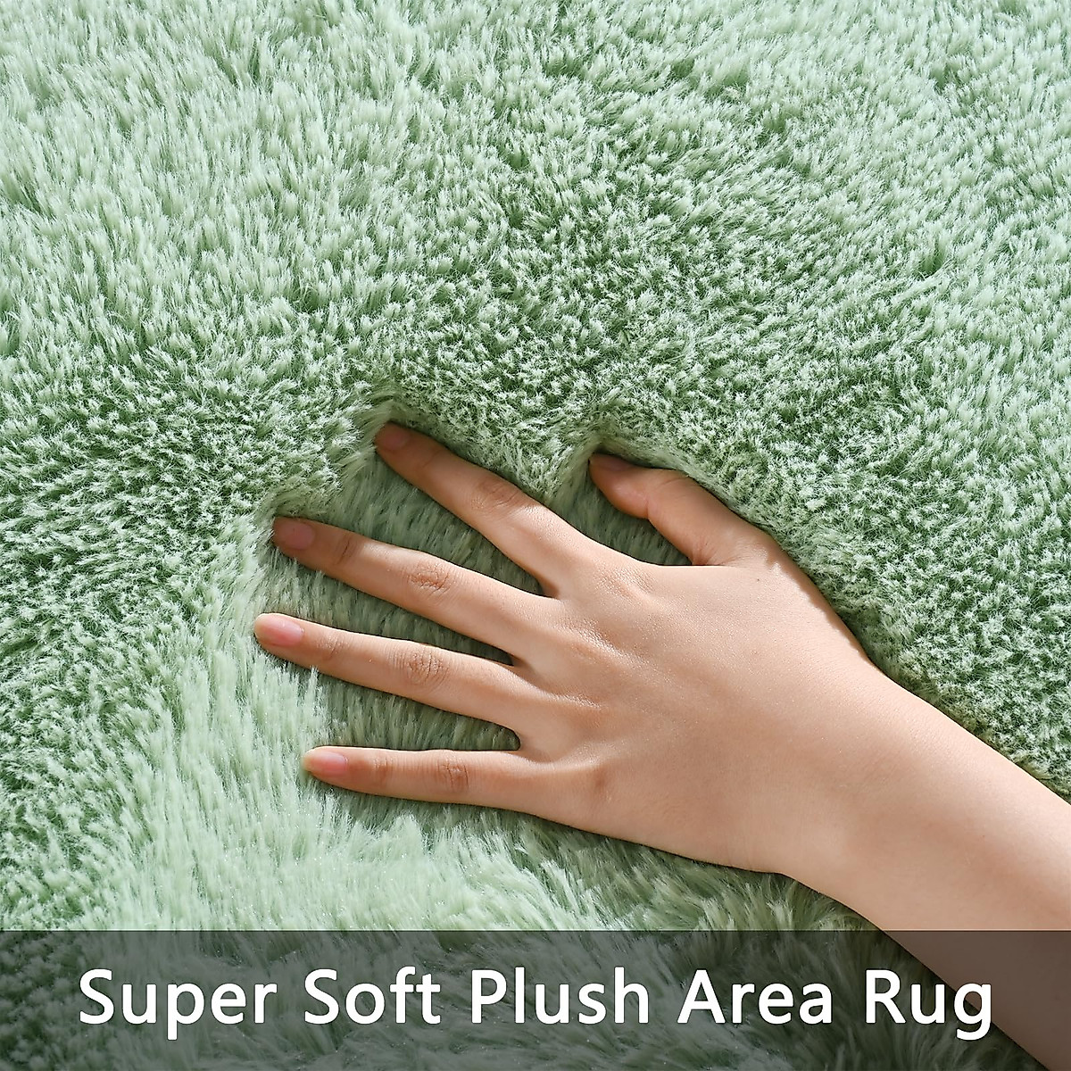 Pettop Fluffy Sage Green Rug for Bedroom Living Room, 4x6 Feet Rectangle Large Rug Plush Fuzzy Carpet for Girls Kids Boys, Non-Slip and Washable Rug for Nursery Classroom Decor Rug