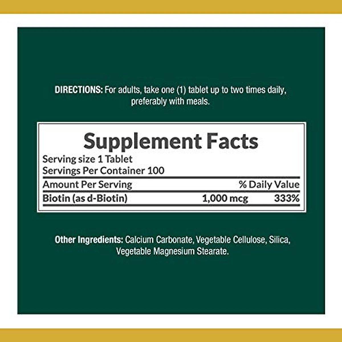 Nature's Bounty Biotin 1000 mcg Vitamin Supplement Tablets 100 ea (Pack of 2)