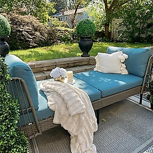 YITAHOME Wicker Outdoor Chaise Lounge, Oversized Patio Love Sofa, 74 Length Outdoor Indoor Upholstered Sofa Recliner Daybed with Thickness Cushion Indoor Lounger for Balcony Garden Pool - Blue