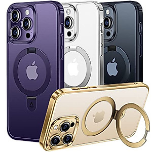 Alphex for iPhone 14 Pro Max Case with Magnetic Invisible Stand, Compatible with MagSafe, Official Color Match for iPhone, Military Grade Shockproof Phone Cover for Women Men, Gold