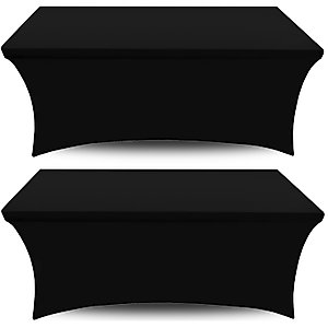 White Classic Stretch Spandex Table Covers 4FT, Pack of 2 Fitted Tablecloths for Rectangle Tables, Stretchy Wrinkle Resistant Folding Table Cover, Black