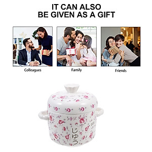 Angoily Ceramic Stew Pot with Lid and Handle Steam Soup Bowl Steaming Cup for Egg Custard Medicinal Birds Nest Pink