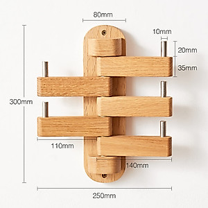 Rsuwiz Coat Hooks for Wall, Oak Wood Wall Hooks with 5 Swivel Foldable Arms, 12'' Length Wall Coat Rack Hat Hooks for Bathroom Entryway Bedroom Office Kitchen, Heavy Duty (Natural)