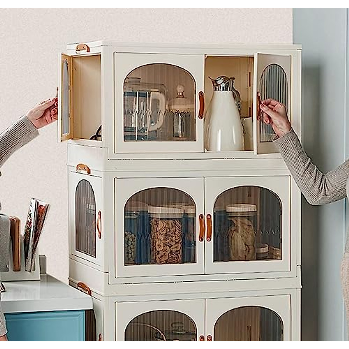 Stackable Storage Bins with Lids,Closet Organizer Collapsible Storage Bin with Door & Wheels Trunk Car Folding Storage Containers Box for Bedroom Kitchen Office Clothing Storage