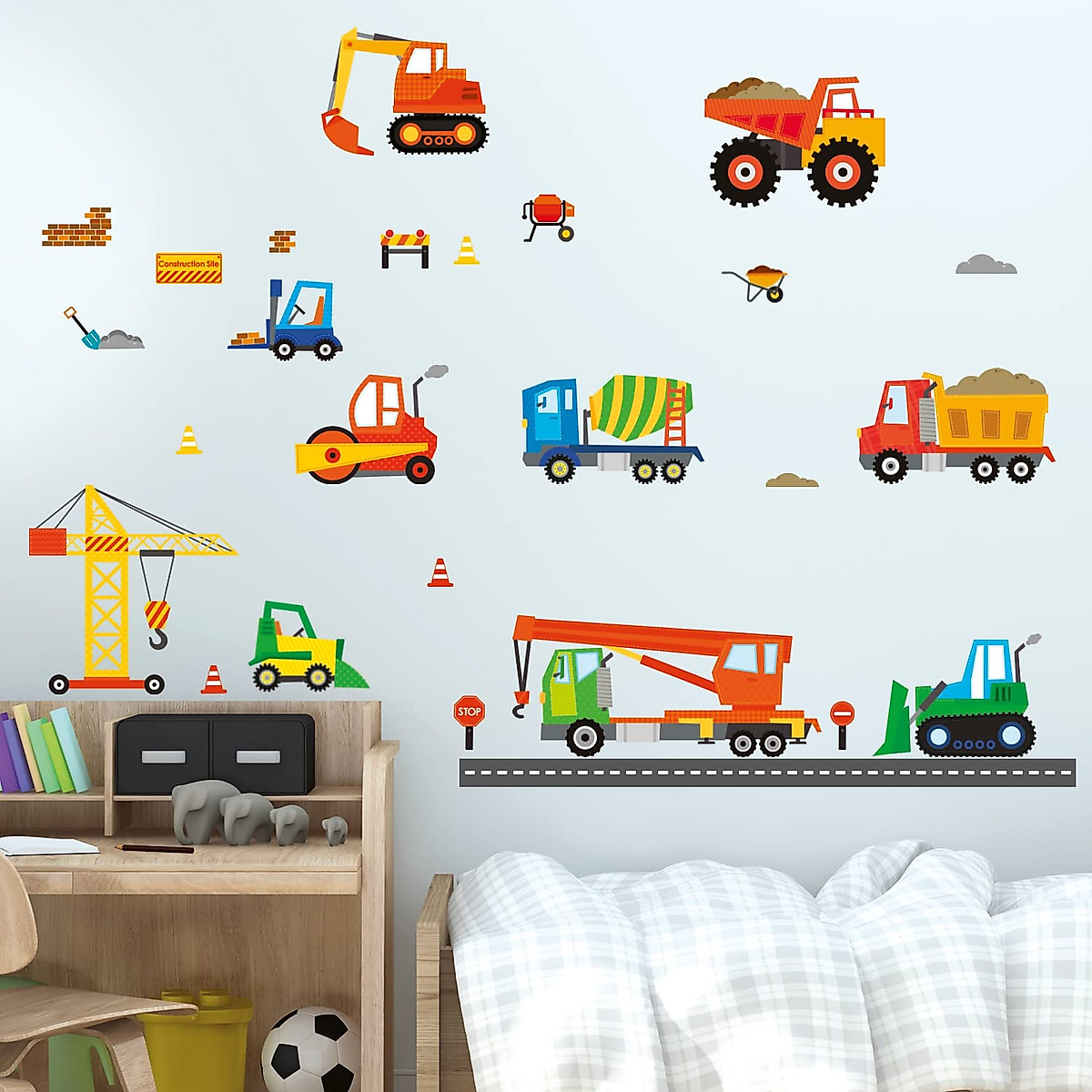 DECOWALL DS-8012 Construction Site Cars Island Kids Wall Stickers Wall Decals Peel and Stick Removable Wall Stickers for Kids Nursery Bedroom Living Room (Small) d?cor
