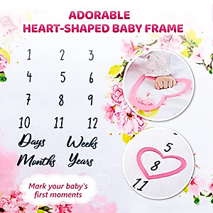 Milestone Blanket for Baby Girls - Very Soft, Light Weight with Heart Frame, Rectangle Marker, Headband Free - Machine Washable - Baby Growth Chart Blanket