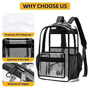 FARMARK Clear Backpack Heavy Duty, Transparent Backpack with Sturdy Strap for School/Travel/Work