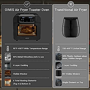 Air Fryer Oven OIMIS, 17QT 9-in-1 Countertop Smart Air Fryer Toaster Oven with Rotisserie, Dehydrator, Digital LED Screen, Countertop Convection Oven, 6 Accessories, 1500w, Black, ETL Certified