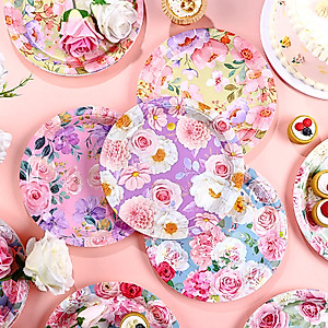 60 Pcs Floral Paper Plates Disposable Dessert Plates 9 Inch Tea Party Plates Party Paper Plates Floral Birthday Decorations for Wedding, Anniversary, Bridal Shower, Birthday, Baby Shower, Graduation