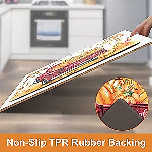 Ileading Fall Thanksgiving Kitchen Anti Fatigue Mat Set of 2 A Truck Full of Pumpkins Non Slip Cushioned Kitchen Sink Floor Mats Waterproof Foam Comfort Standing Runner Rug Holiday Home Decorations