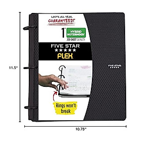 Five Star Flex Hybrid NoteBinder, 1 Inch Binder with Tabs, Notebook and 3 Ring Binder All-in-One, Black (72009)