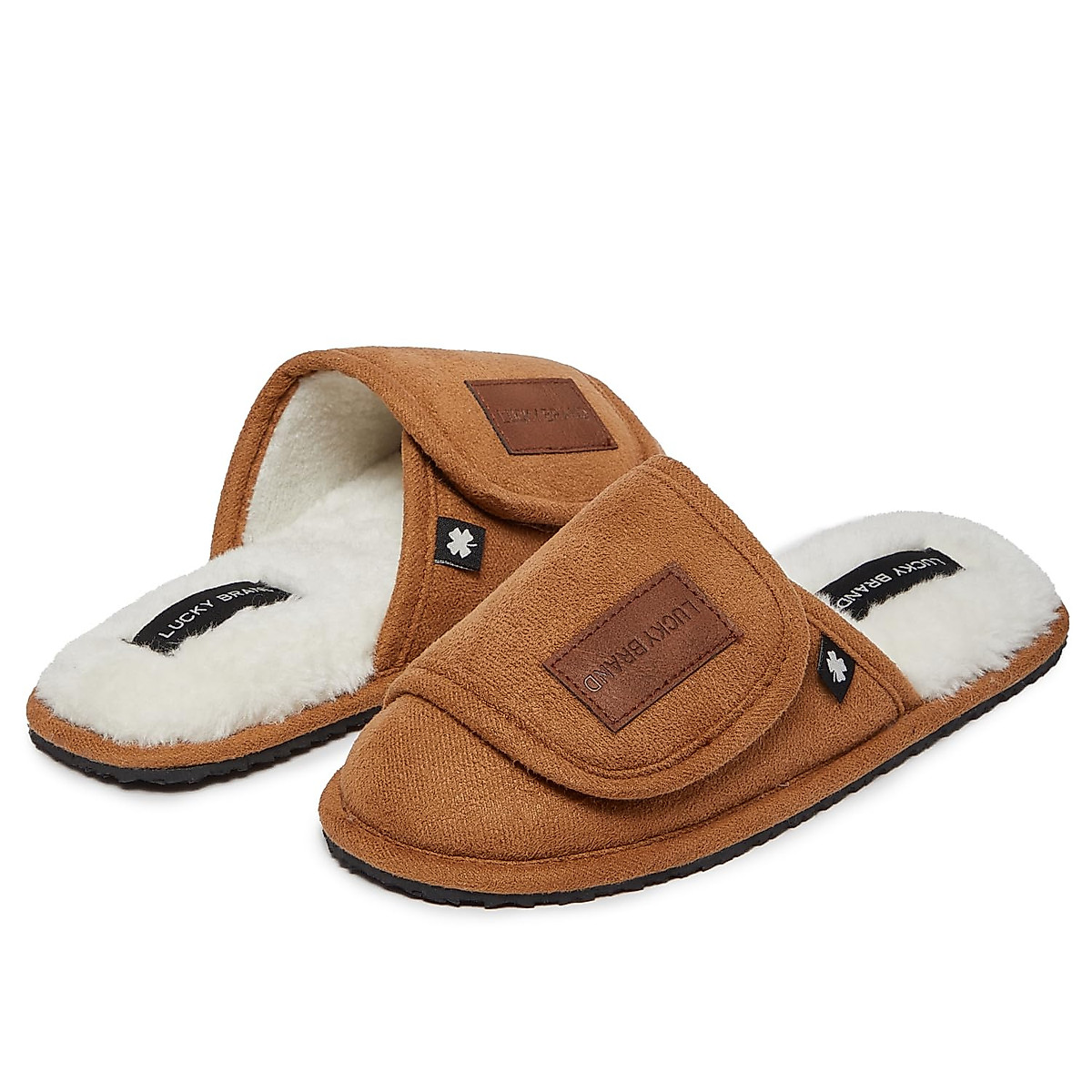 Lucky Brand Boys Slippers - Fuzzy Non Slip Memory Foam House Slippers for Kids - Plush Bedroom Shoes, Tan/2-3 Little Kid