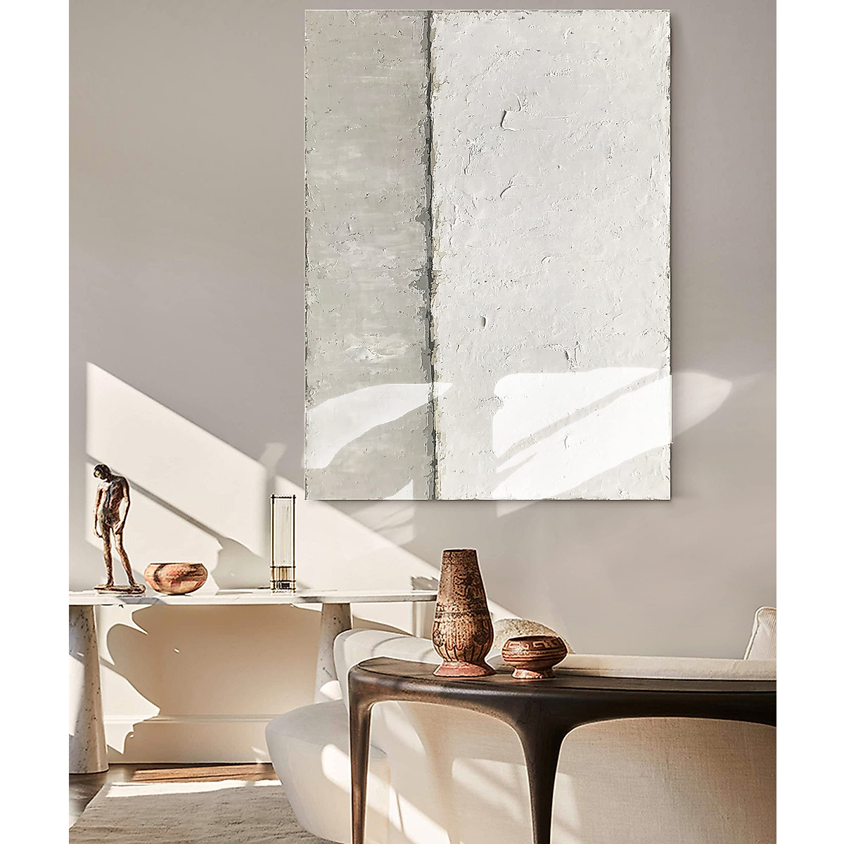 NANKAI Large Abstract Painting Hand Painted Grey White Minimalist Painting on Canvas Modern Abstract Canvas Wall Art Large White Acrylic Abstract Painting Wall Art 30x45 inch