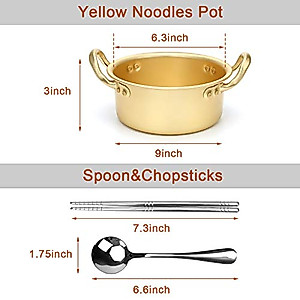 AHIER Ramen Pot, Korean Ramen Cooking Pot With Lid Spoon and Chopsticks (1pair), Korean Ramen Noodle Pot Fast Heating For Kitchen Cookware (Double handle) (6.3in)