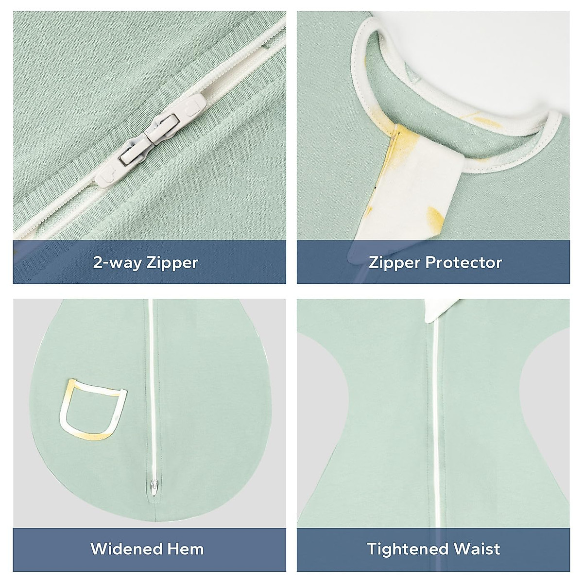 ZIGJOY Shark-Fin Transition Swaddle - 1.0 Tog Baby Sleep Sack Soft Cotton Transitional Baby Wearable Blanket with 2-Way Zipper, Hemp Grey, 0-3 Months