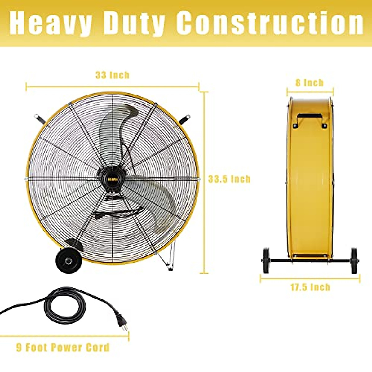 HiCFM 13000 CFM 30 inch Heavy Duty High Velocity Barrel Floor Drum Fan With Powerful 1/3HP Motor, 9ft Power Cord for Workshop, Garage, Commercial or Industrial rooms - UL Safety Listed