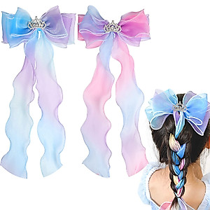2 Pcs Hair Bows for Girls Colorful Ribbon Hair Bows Princess Bows Hair Barrettes Alligator Clips for Girls Kids Teens Hair Accessories (Gradient Color)