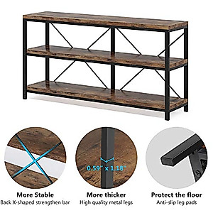 Tribesigns 55 Inches Long Sofa Table with Storage Shelves, 3 Tiers Industrial Rustic Console Table with Open Shelves, Three Decorative Shelf, Open TV Shelf for Living Room, Hallway, Book