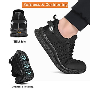 Steel Toe Shoes for Men and Women Comfortable Lightweight Work Safety Shoes Puncture Proof Slip Resistant Indestructible Sneakers Construction Work Utility Shoes Black M6.5