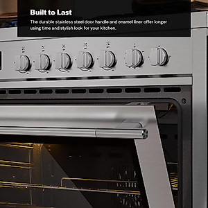 Empava Gas Range, 4.3 Cu. Ft Convection Oven with Touch Timer, 5 Deep Recessed Burners Cooktop, Heavy Duty Continuous Grates in Stainless Steel, Freestanding & Slide-in Stove,36 Inch