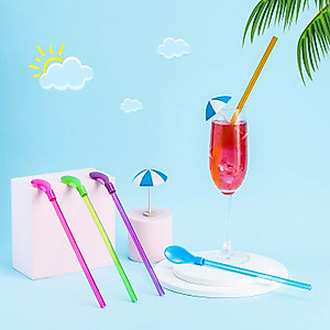 42 Pieces Hard Plastic Spoon Straws 9 Inch Detachable Drinking Straws Stirring Coffee Spoon for Smoothies Milkshake Frozen Drinks (5 Colors)