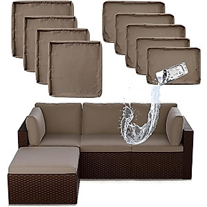 SUSIE'S GARDEN 9p patio cushion covers Outdoor Patio Cushions Covers Replacement Waterproof with Zipper for 5 Pcs Patio Furniture Set, Slipcovers for Outdoor Cushions Taupe, Covers Only