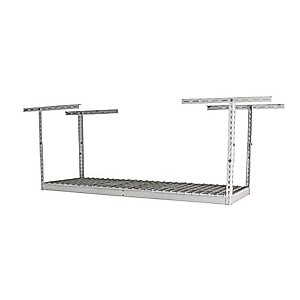 SafeRacks 2x6 Adjustable Overhead Garage Storage Rack, Heavy-Duty Steel Overhead Storage Rack with 300 lb Weight Capacity, Height Adjustable Garage Storage Organization System, White (24"-45")