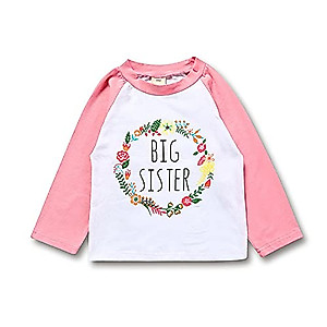 Big Sister Letter Print Blouse Tops Toddler Baby Girls Long Sleeve Garland T-Shirt (Pink, 2t)