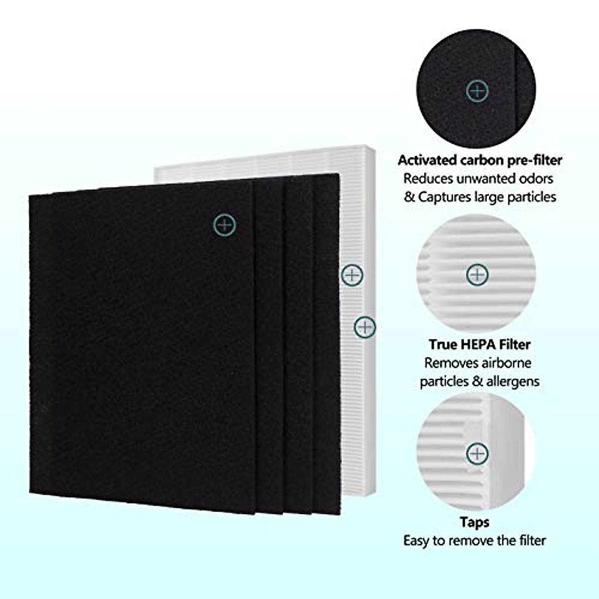 Lhari 2-Pack115115 HEPA Filter Size 21 with 8 x Activated Carbon Pre-Filters Compatible with Winix Air Purifier P300, 5300, 5500, 6300, C535 & 290, 300, DX95, AP-300PH