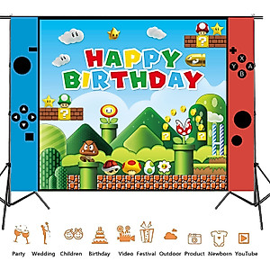 Adventure Video Game Happy Birthday Backdrop for Children Boys Happy Birthday Party Decor Supplies Kids Shoot Props Cake Table Decor Supplies 5x3ft