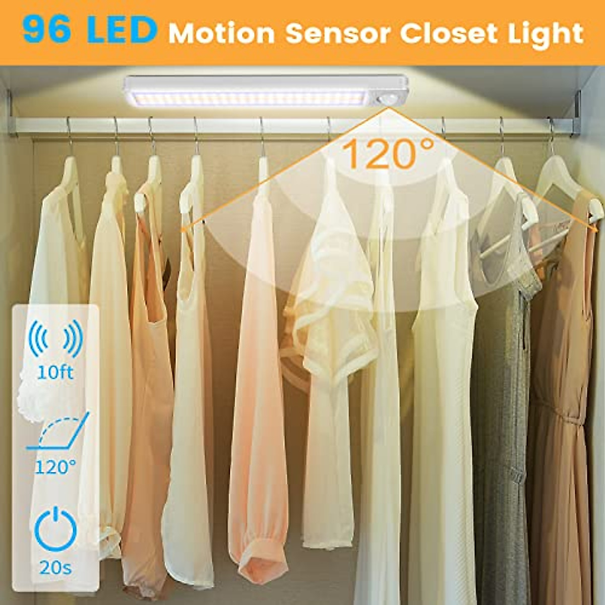 Under Cabinet 96 LED Rechargeable Magnetic Lights for Kitchen with Motion Sensor