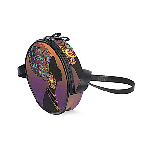ALAZA Ethnic Silhouette African Woman Round Crossbody Bag Canvas Messenger Purse
