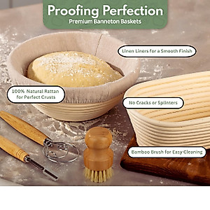 Complete Sourdough Starter Kit, Sourdough Bread Baking Supplies with Kitchen Scale, 9" Round & 10" Oval Banneton Proofing Baskets, Glass Starter Jar, Bread Lame, Danish Whisk & More.