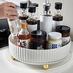 360° Rotating Lazy Susan, Makeup Organizer,Turntable Organizer for Cabinet, Rotating Storage Tray Round Turntable Storage Tray for Vanity Bathroom Kitchen Organized, Cosmetics, Condiment White L
