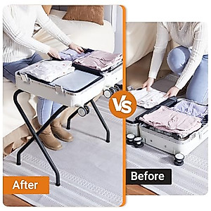 ELYKEN 2 Pack Folding Luggage Rack for Guest Room, Heavy Duty Max 110LBS Loading Bearing Suitcase Holder, Easily Assemble Metal Stand, Narrow Foldable Space Saving Hotel Storage Rack, Black