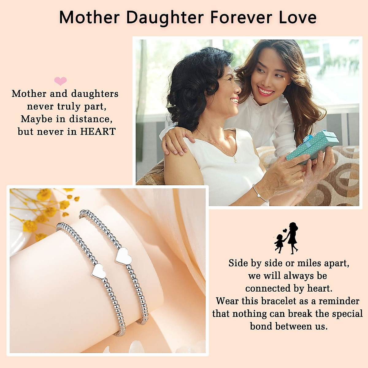 UNGENT THEM Daughter Gifts from Mom Mother Daughter Bracelets Back to School Mommy and Me Jewelry Valentine's Day Mothers Day Birthday Christmas Gifts for Mom from Daughters
