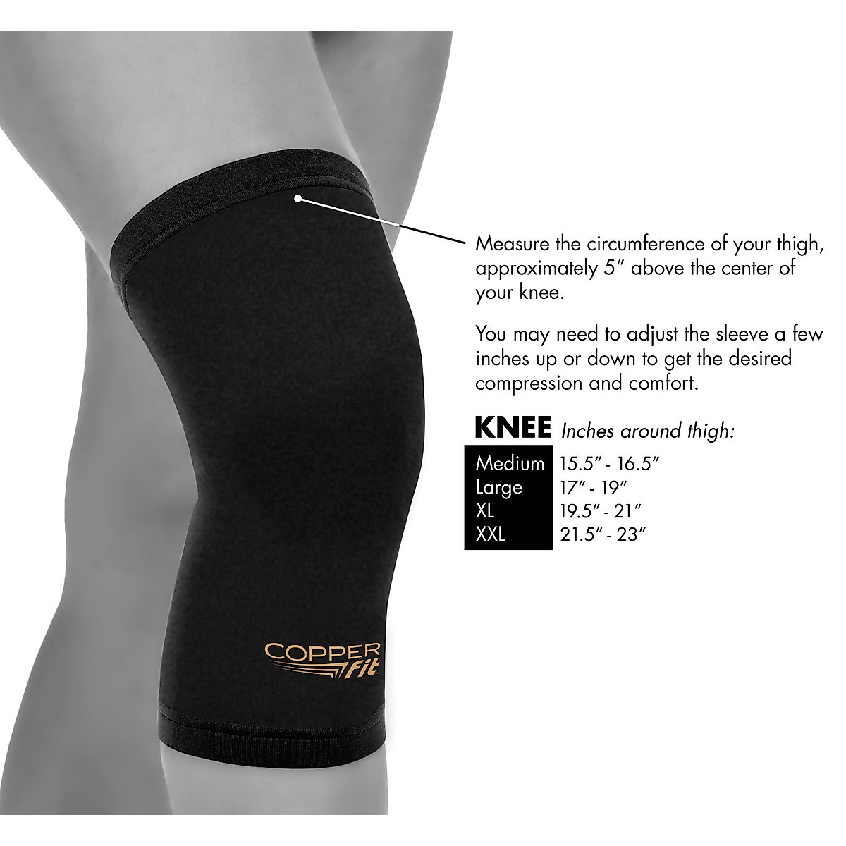 Copper Fit MEDIUM SIZE Copper Infused Knee Sleeve Uni-sex Compression Sleeve 15.5" - 16.5"