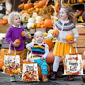 GreenPine 3 Pack Fall Canvas Tote Bags Turkey Pumpkins Tote Bag Thanksgiving scarecrow Reusable Cotton Handbag Grocery Bags for Shopping Market Travel Beach Autumn Harvest Party Favors, 13" x 13"
