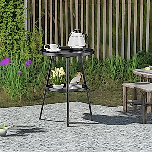 Round Metal Side Table, Small End Table for Indoor Outdoor, Mid Century Modern Decor, Black