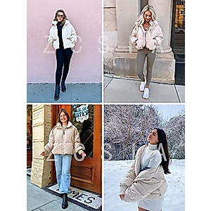 ZCSIA Women's Winter Long Sleeve Full Zipper Oversized Baggy Puffer Short Down Jacket Coat,PeaGreen,XSmall