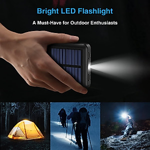 Solar Power Bank 12000mAh,Small Solar Charger Built in 4 Cables,USB C Input/Output,Dual Flashlight External Battery Portable Charger Power Bank for iPhone15/14/13/12/11/10/9/8,Tablet,Samsung (black)