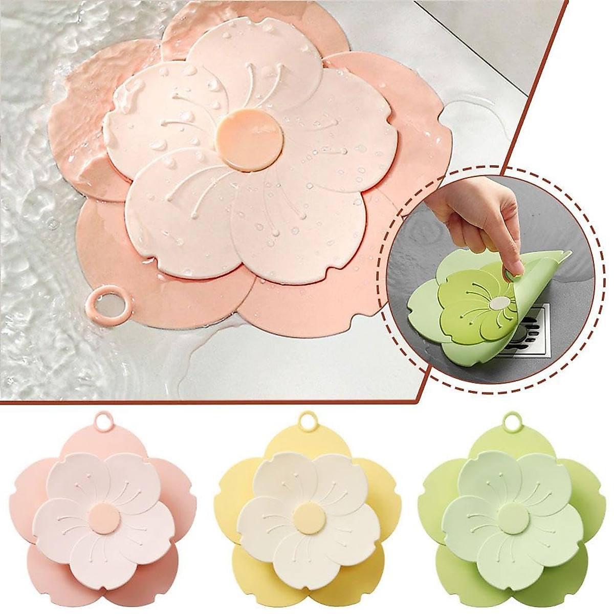 Bathtub Drain Cover Tub Stopper, Hair Catcher Strainer, 2024 New Kitchen Sink Drain Stoppers, Flower Shape Dual Use Silicone Floor Drain Cover, Drain Protector for Kitchen, Bathroom