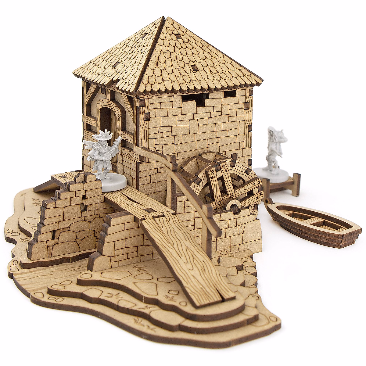 TowerRex Wooden Laser Cut Watermill DND Terrain Buildings - DND Accessories for Dungeons & Dragons, Pathfinder, Warhammer, Tabletop Battle map, Wargaming Terrain, RPG Scenery for 32mm, 28mm miniatures