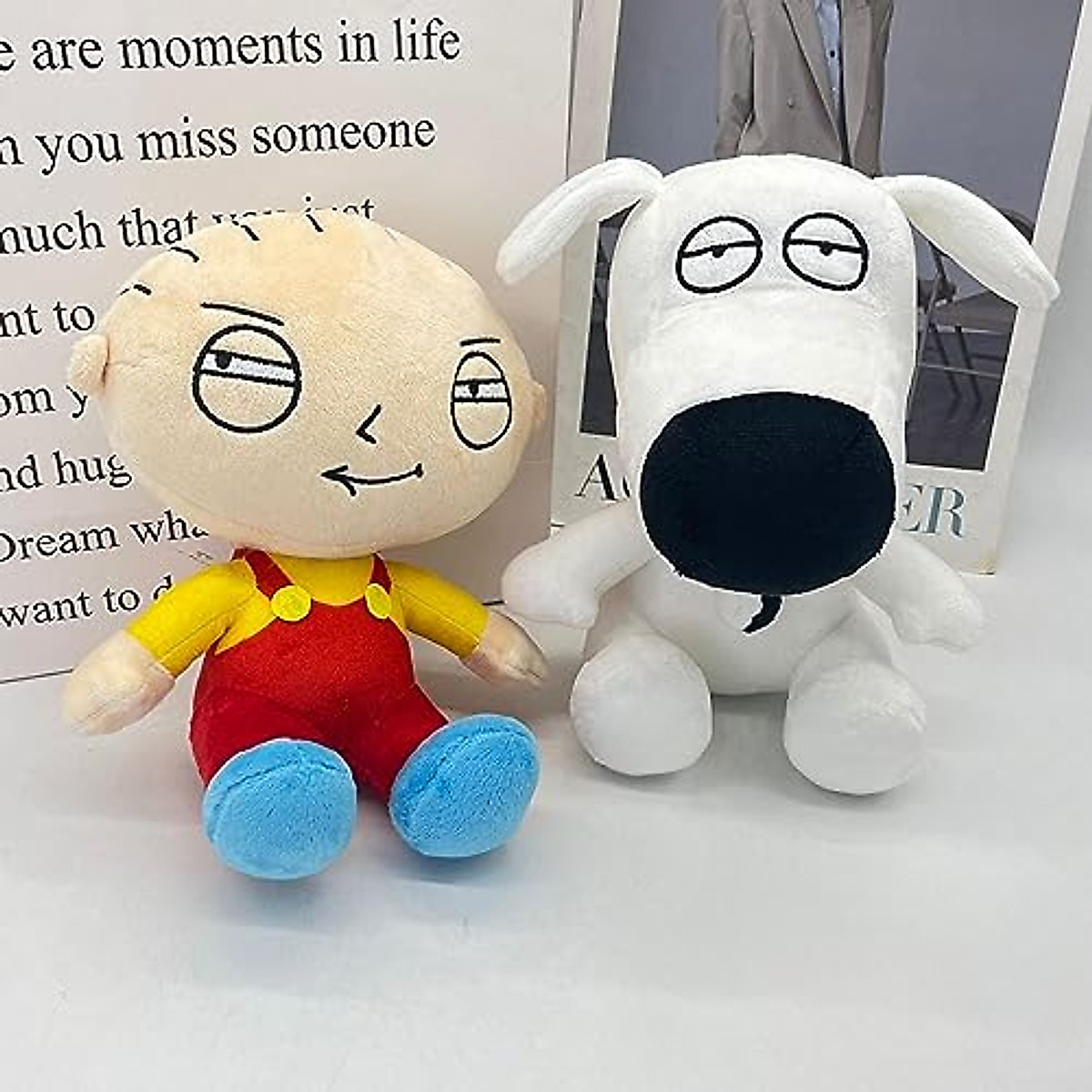Family-Guy Series Plushies, Hot Drama Cartoon Role Stewie Gri.ffin & Puppy Brian Plush Doll, Soft Anime Character Throw Pillow Toy, Home Decor Collectibles Stuffed Toys for Animation Lovers