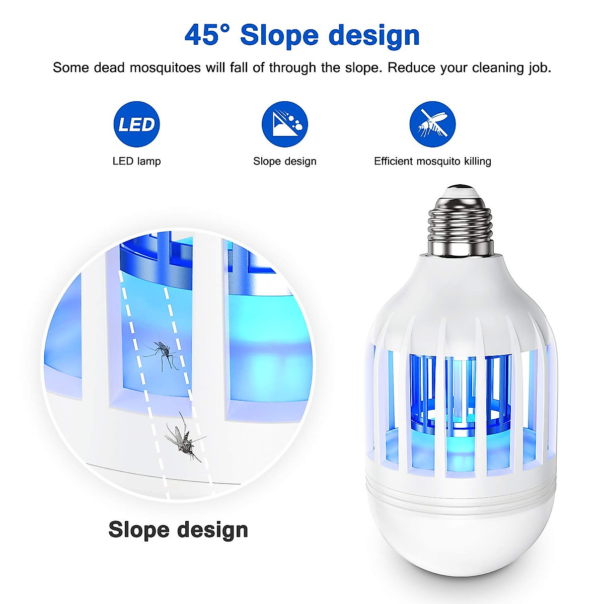 Bug Zapper Light Bulb, 2 in 1 Mosquitoes Killer Lamp Led Electronic Insect & Fly Killer, Porch Light for Entryway, Doorway, Corridor, Balcony and Patio (White)