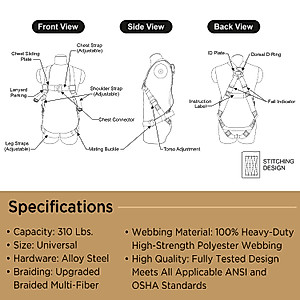 AFP Universal Full-Body Fall Protection Safety Harness with Dorsal D-Ring and Mating Buckle Legs | High-Visibility Green | Shock Absorbing Lanyard & Tool Lanyard (OSHA/ANSI)